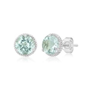 max + stone 14k white gold roped halo blue aquamarine round stud earrings for women 6mm march birthstone with push backs