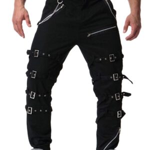 AKARMY Men's Fashion Hiphop Rock Punk Gothic Pants Techwear Sport Hiking Riding Cotton Casual Cargo Pants K013 Black 32