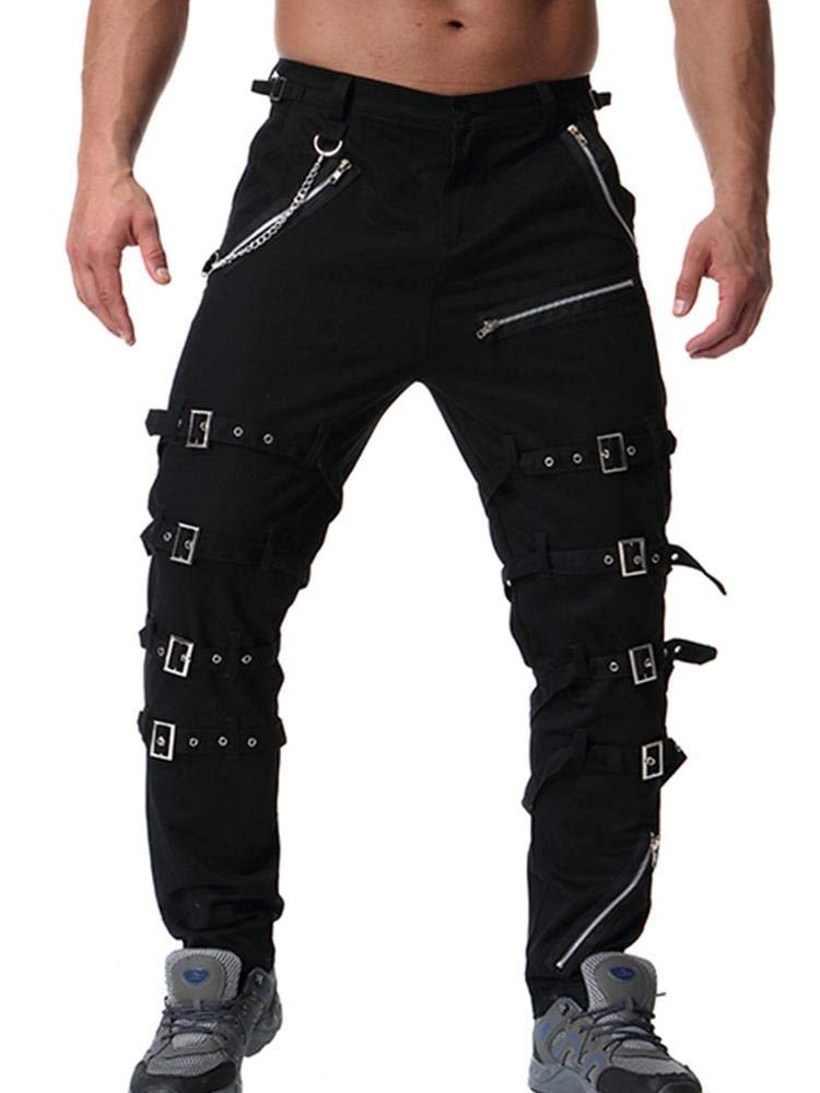 AKARMY Men's Fashion Hiphop Rock Punk Gothic Pants Techwear Sport Hiking Riding Cotton Casual Cargo Pants K013 Black 32