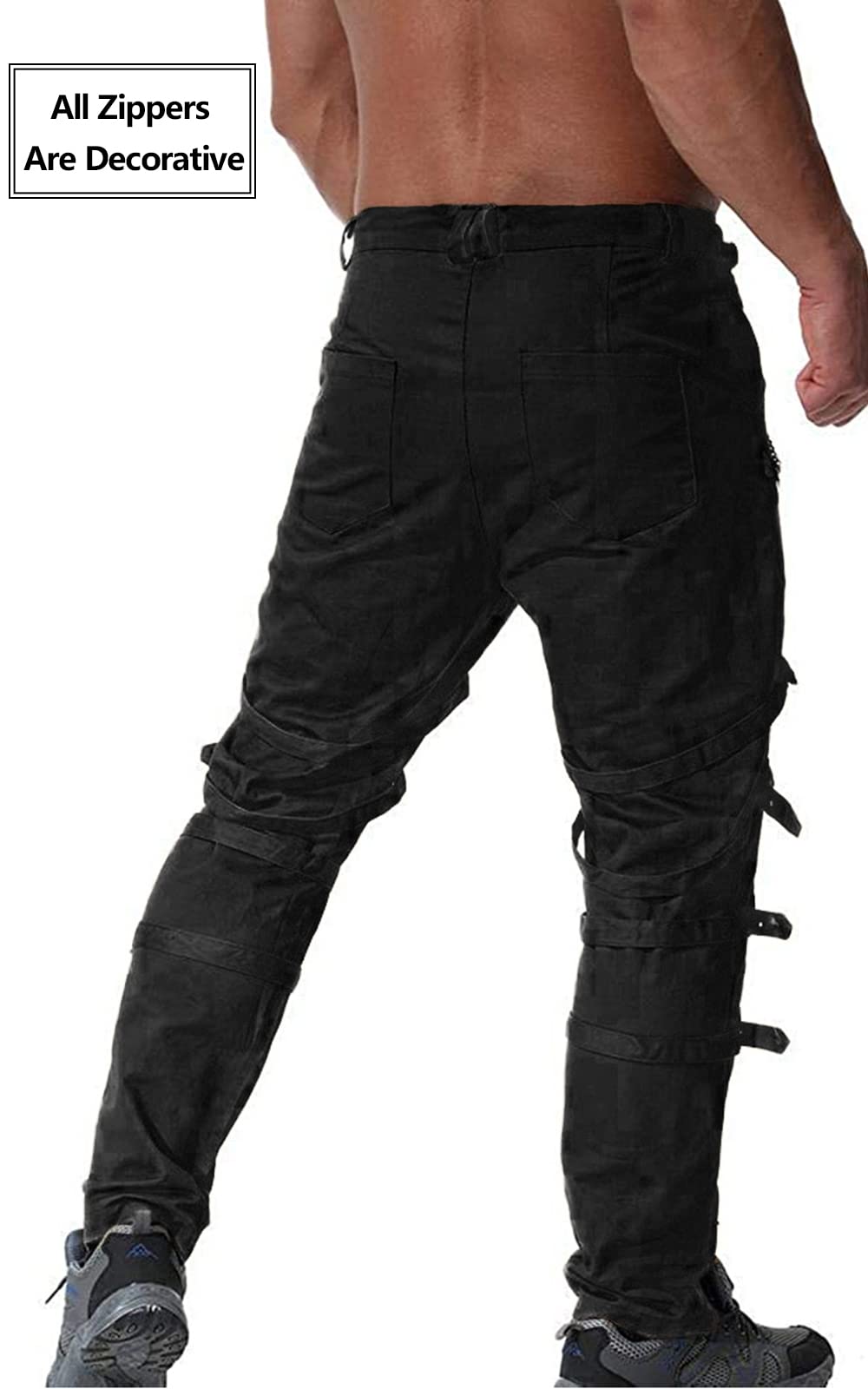 AKARMY Men's Fashion Hiphop Rock Punk Gothic Pants Techwear Sport Hiking Riding Cotton Casual Cargo Pants K013 Black 32