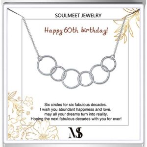 soulmeet 60th birthday gifts necklace, sterling silver six circles necklace for her 6 decades jewelry gift 60 years old