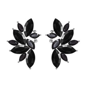 art deco antique vintage style black onyx jet rhinestone cluster bridal prom gatsby formal wedding earrings