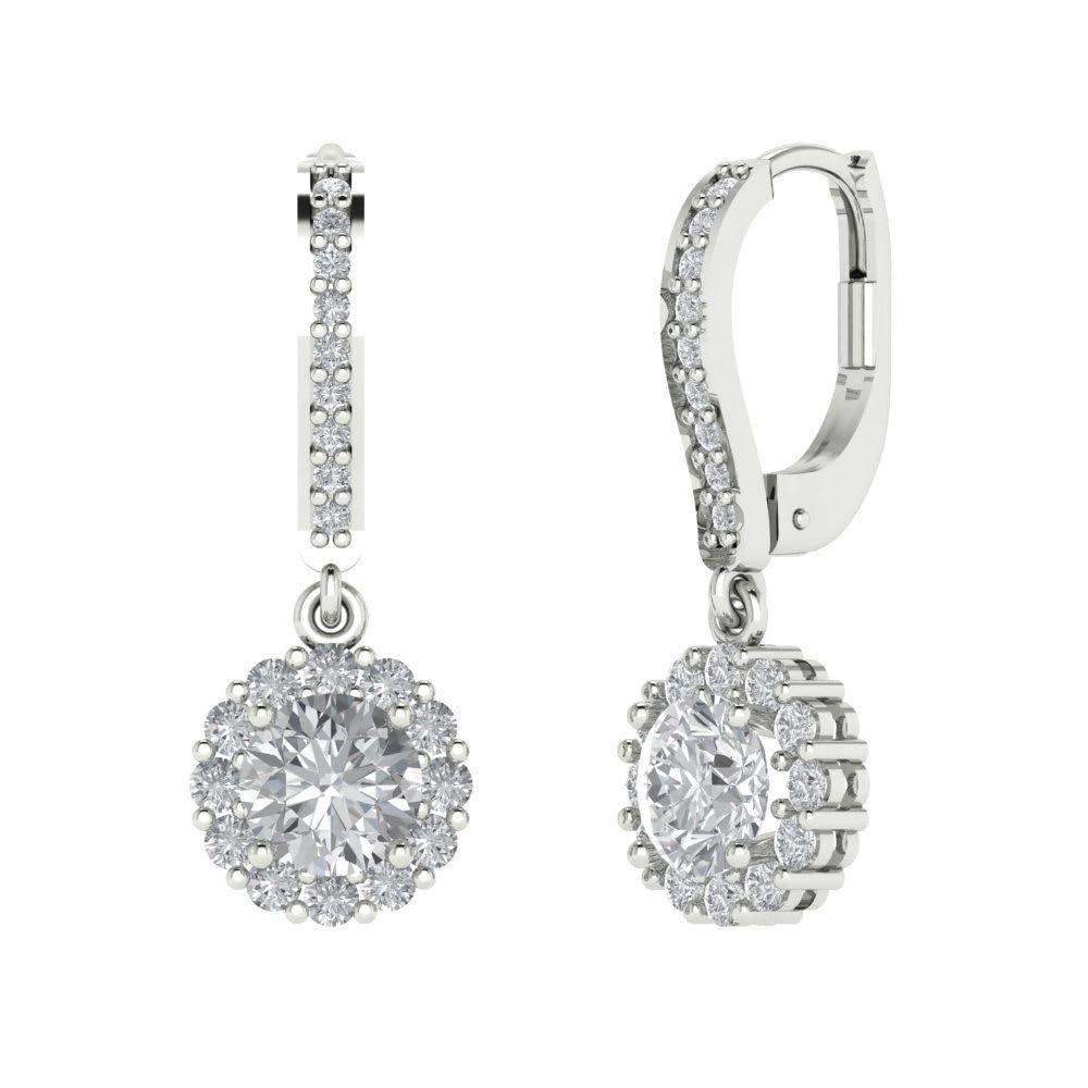 Clara Pucci 3.55 ct Round Cut Conflict Free Halo Solitaire Genuine Moissanite Designer Lever back Drop Dangle Earrings 14k White Gold