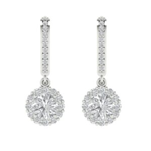 Clara Pucci 3.55 ct Round Cut Conflict Free Halo Solitaire Genuine Moissanite Designer Lever back Drop Dangle Earrings 14k White Gold