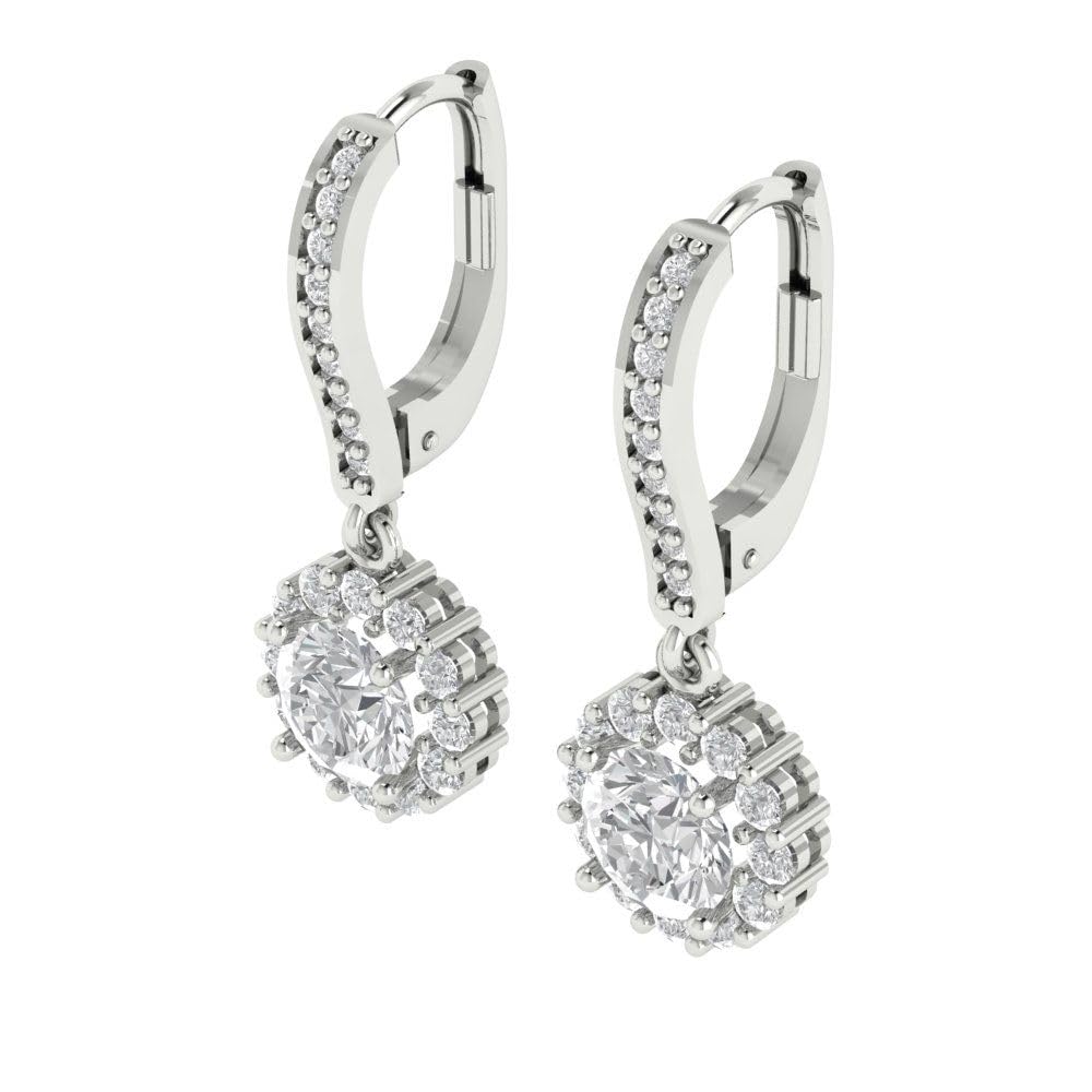 Clara Pucci 3.55 ct Round Cut Conflict Free Halo Solitaire Genuine Moissanite Designer Lever back Drop Dangle Earrings 14k White Gold