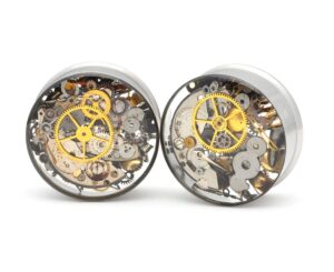 mystic metals body jewelry large gauge embedded steampunk watch parts plugs - sold as a pair (1-1/2" (38mm))