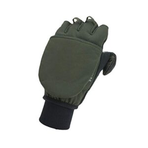 sealskinz unisex windproof cold weather convertible mitt, olive green/black, small