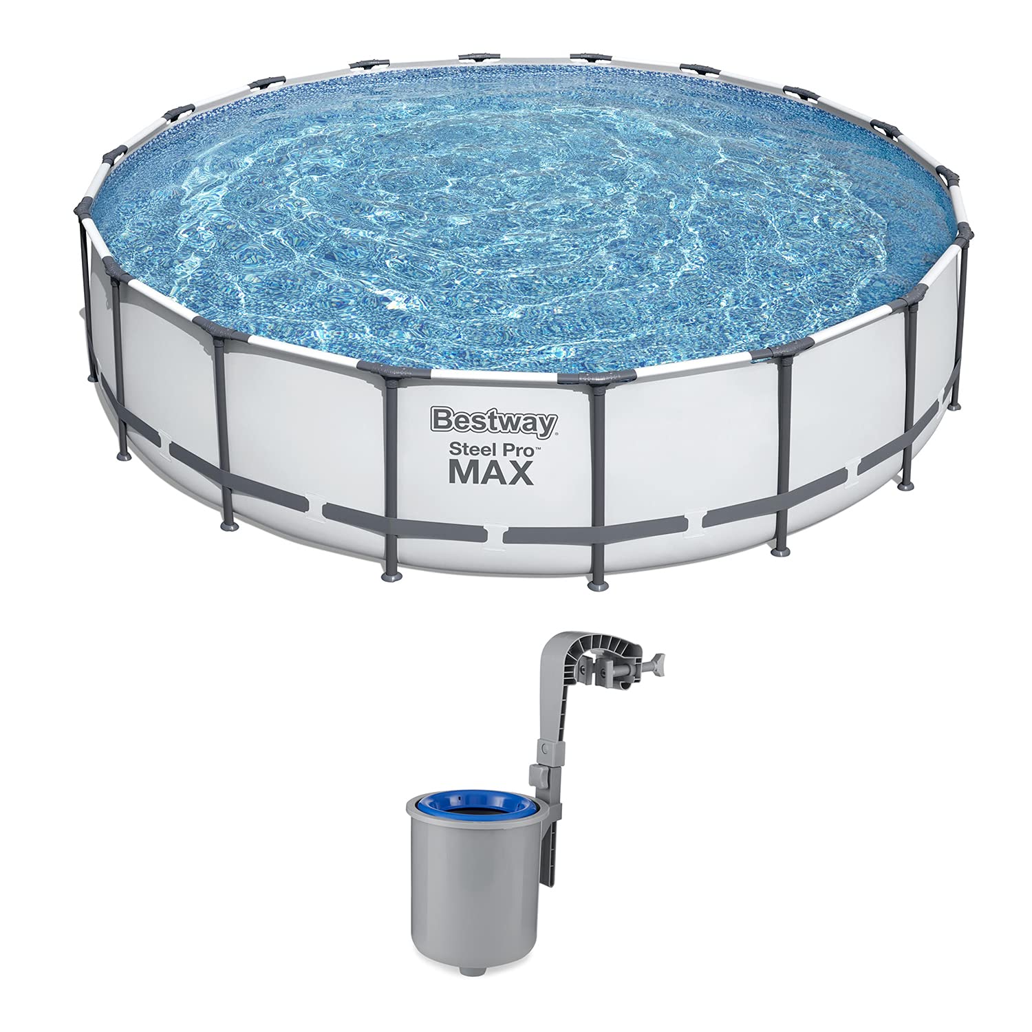 Bestway 56463E 18 Ft x 48 Inch Steel Pro Round Frame Above Ground Pool Set with Cartridge Filter Pump, Pool Cover, Ladder, and Skimmer