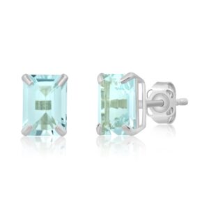 max + stone 14k white gold solitaire blue aquamarine emerald cut stud earrings for women | 7x5mm march birthstone