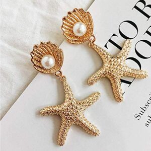 Doubnine Boho Starfish Shell Earrings Star Dangle Women Beach Ocean Summer Jewelry