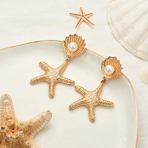 Doubnine Boho Starfish Shell Earrings Star Dangle Women Beach Ocean Summer Jewelry