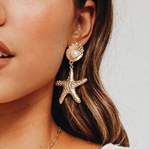 Doubnine Boho Starfish Shell Earrings Star Dangle Women Beach Ocean Summer Jewelry