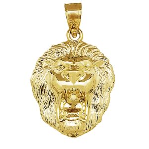 AMZ Jewelry 10K Yellow Gold Lion Head Charm Lion Pendant 1.0 inch