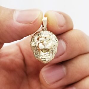 AMZ Jewelry 10K Yellow Gold Lion Head Charm Lion Pendant 1.0 inch