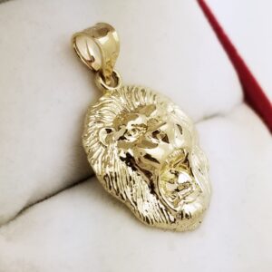 AMZ Jewelry 10K Yellow Gold Lion Head Charm Lion Pendant 1.0 inch