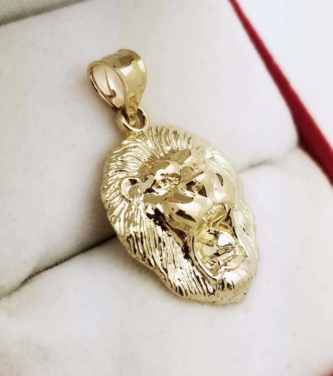 AMZ Jewelry 10K Yellow Gold Lion Head Charm Lion Pendant 1.0 inch