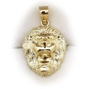 AMZ Jewelry 10K Yellow Gold Lion Head Charm Lion Pendant 1.0 inch