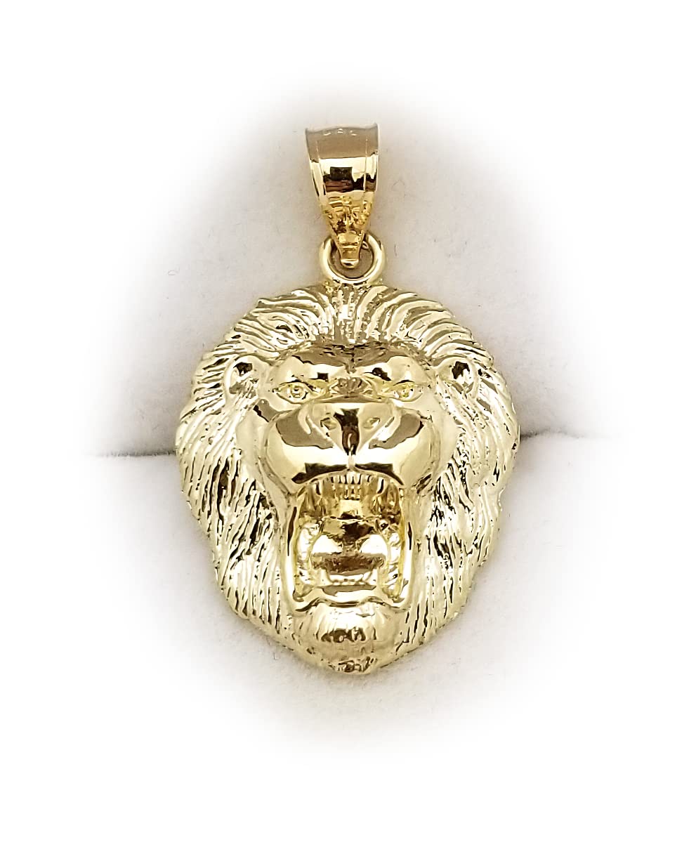 AMZ Jewelry 10K Yellow Gold Lion Head Charm Lion Pendant 1.0 inch