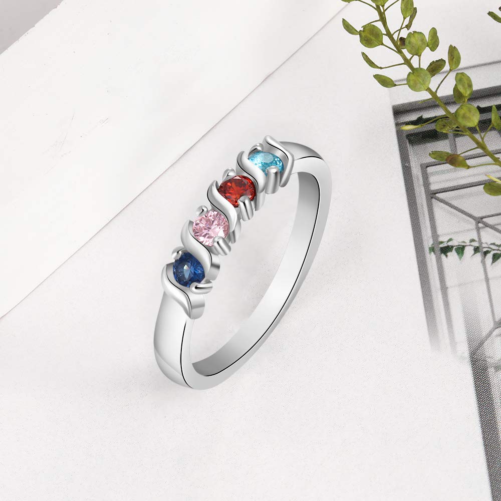 Grandma Rings with 4 Simulated Birthstones Personalized Family Jewelry Women's Promise Rings Mother's Day Gifts (7)