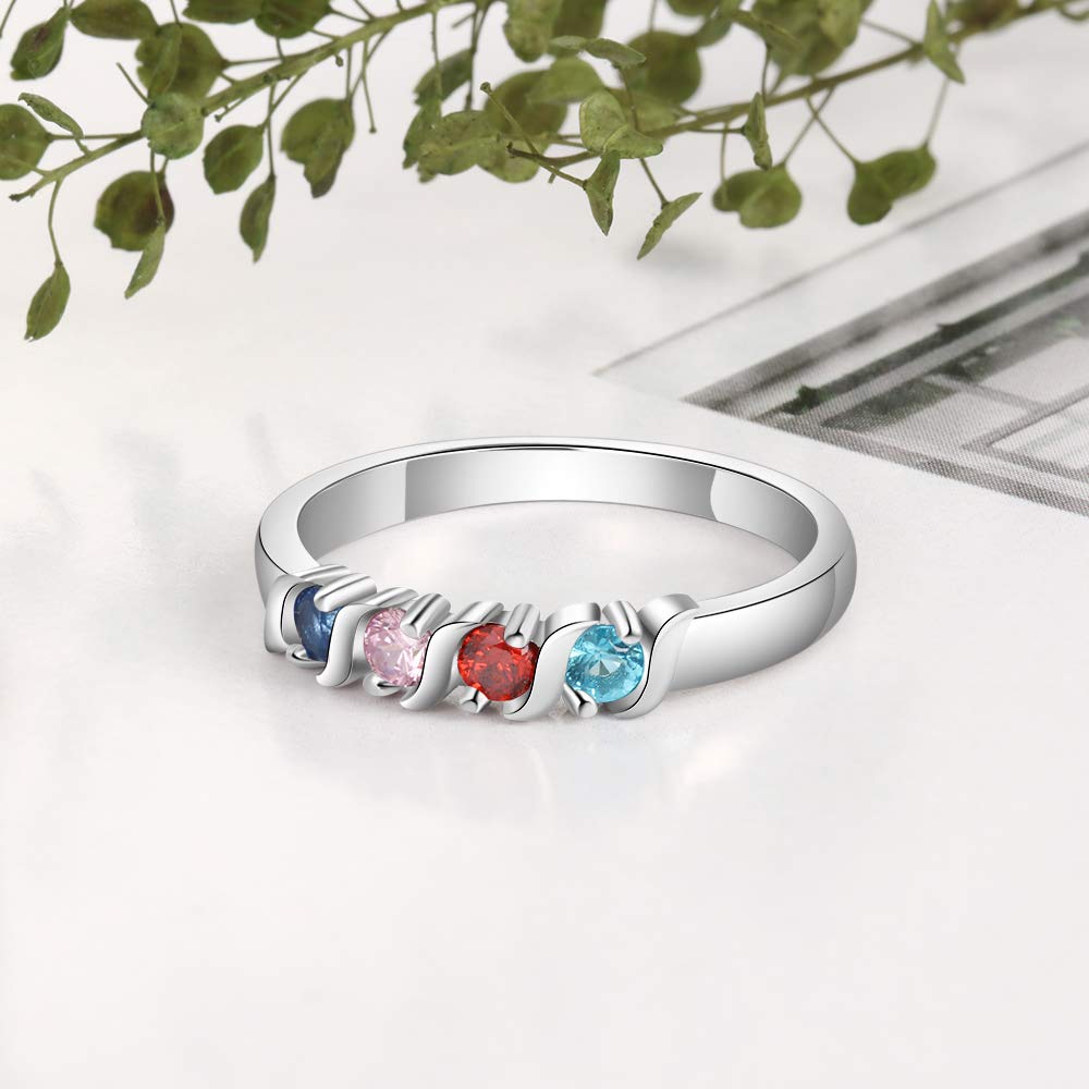 Grandma Rings with 4 Simulated Birthstones Personalized Family Jewelry Women's Promise Rings Mother's Day Gifts (7)