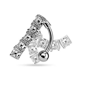 Pierced Owl 5 CZ Crystal Vertical Drop Reverse Belly Button Navel Ring (Silver Tone/Clear)