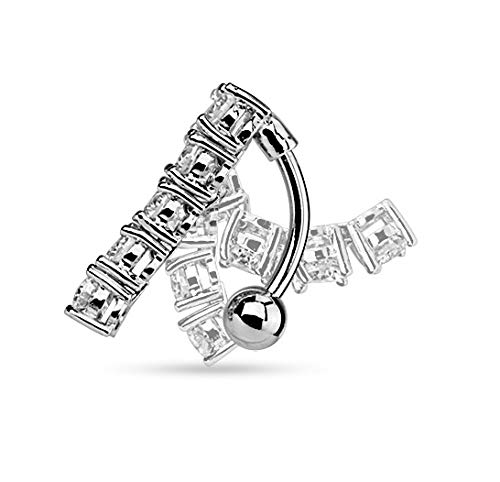 Pierced Owl 5 CZ Crystal Vertical Drop Reverse Belly Button Navel Ring (Silver Tone/Clear)