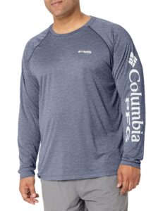 columbia men's pfg terminal tackle™ heather long sleeve shirt,collegiate navy heather/white logo,x-large