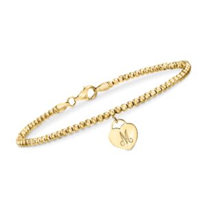 ross-simons plain - 14kt yellow gold heart charm bead bracelet. 7 inches