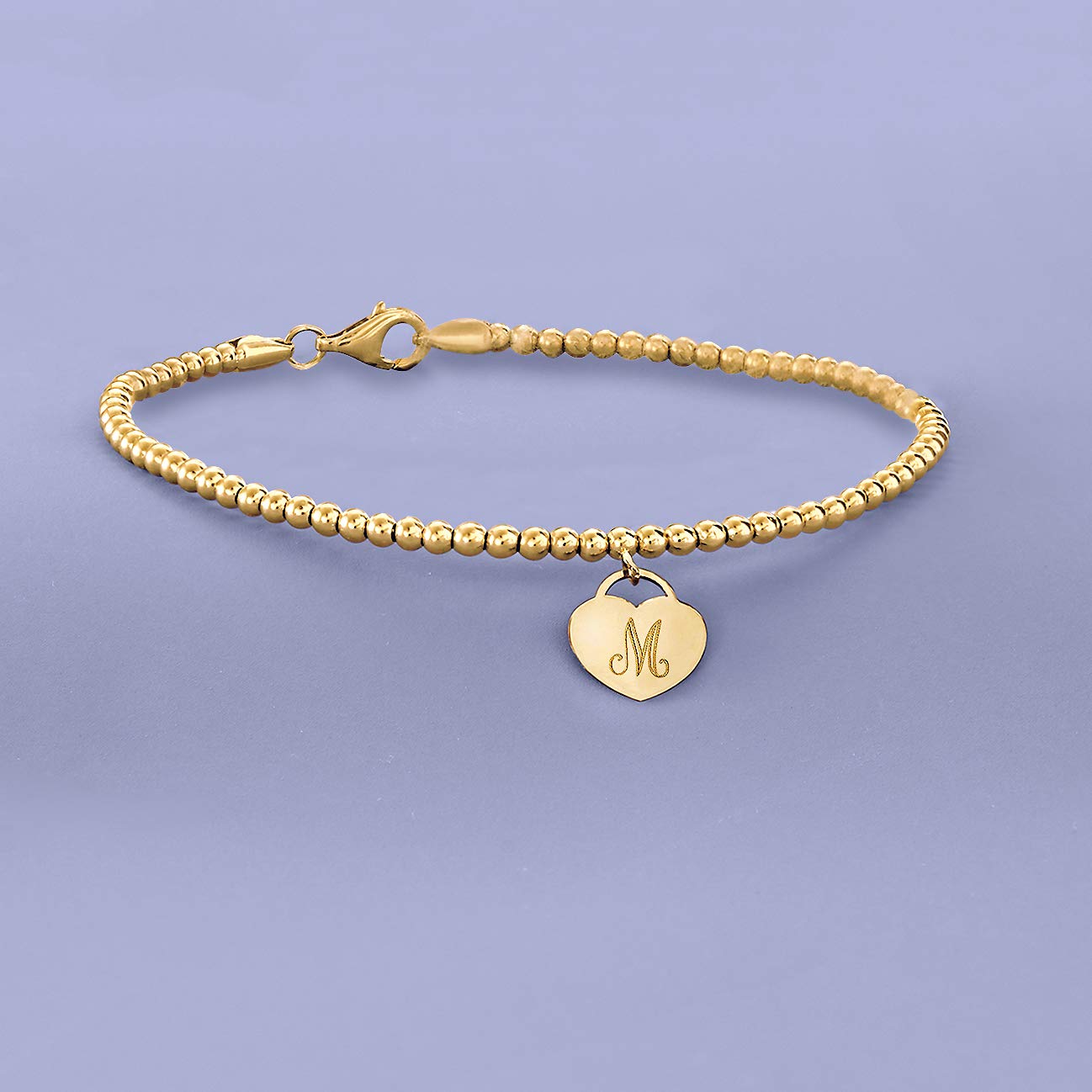 Ross-Simons Plain - 14kt Yellow Gold Heart Charm Bead Bracelet. 7 inches