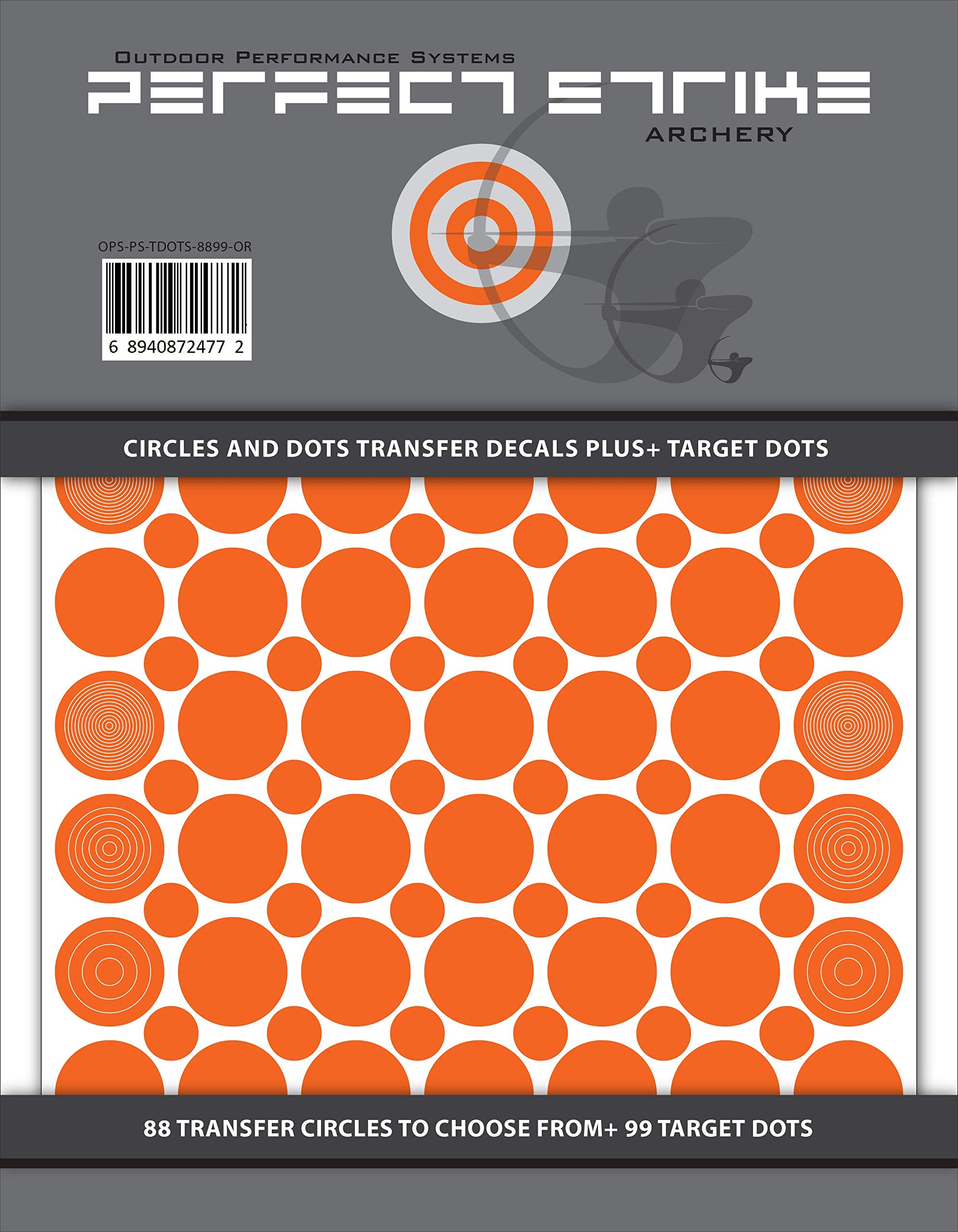 PERFECT STRIKE Archery Circles and Dots Transfer Decals for Scope Lenses + Peel and Stick Target Dots. Great for Practice or Competition. Premium Adhesive Backed Vinyl Decals. (Orange)