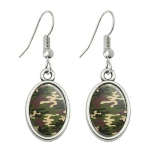 green camouflage novelty dangling drop oval charm earrings