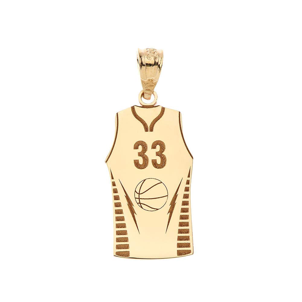 Sports Charm Certified 10k Yellow Gold Personalized Basketball Jersey Pendant with Your Name and Number