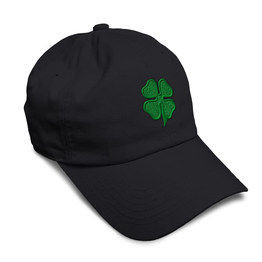 Soft Baseball Cap 4 Leaf Clover Embroidery St Patrick's Day Shamrock Twill Cotton Celtic Clover Dad Hats for Men & Women Black Design Only