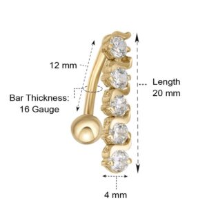 Lavari Jewelers 16 Gauge Top Mount Belly Ring for Women in 10k Yellow Gold with Cubic Zirconia 12 mm Post Length