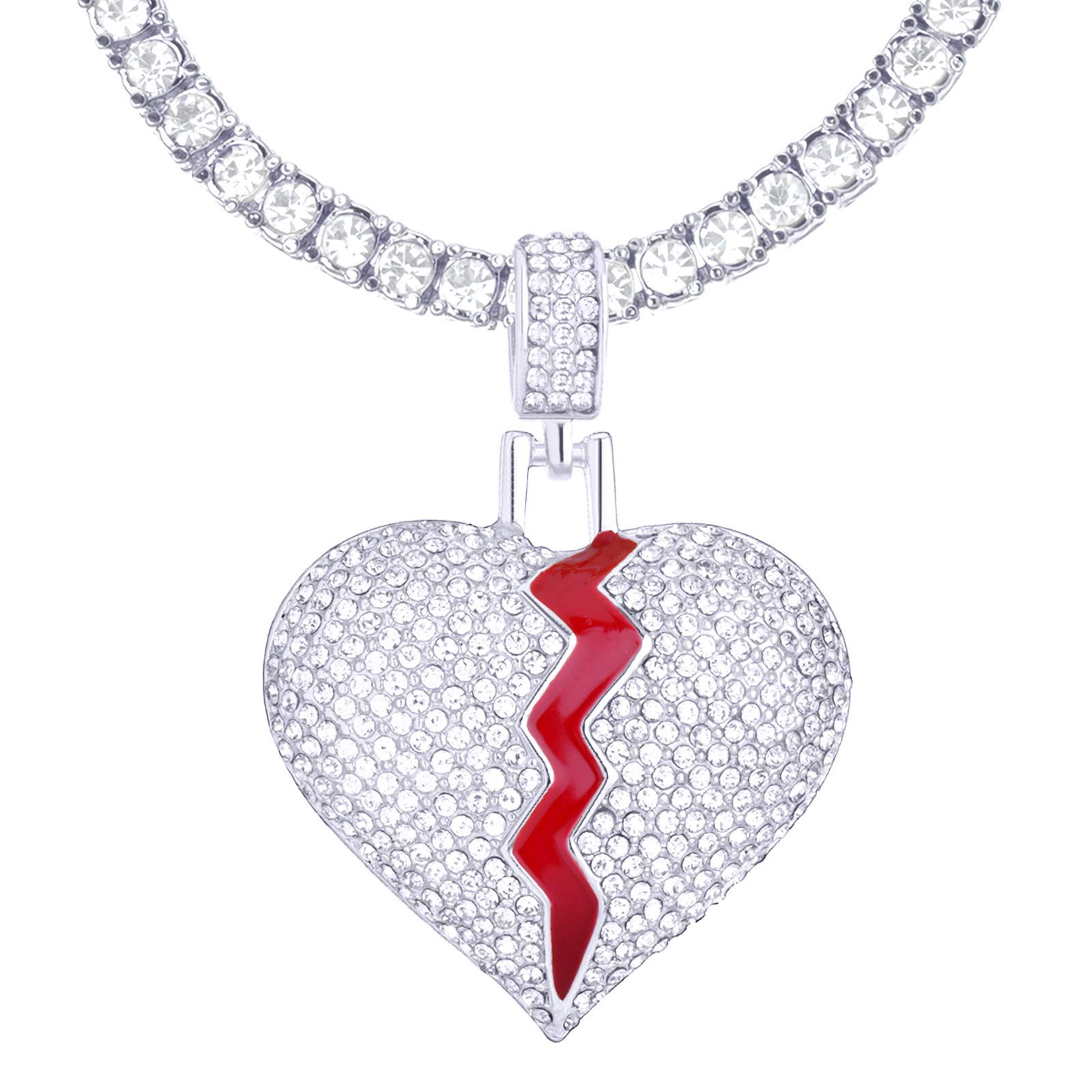 Remedy Broken Heart Iced Pendant 24" Tennis Chain THC 16875 S