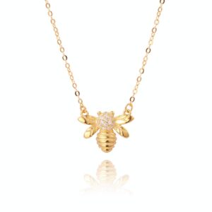 bee gold coin honeycomb pendant choker necklace for women teen girls s925 sterling silver dainty crystal cz diamond queen bee bumble bee hive bff necklace long chain cute animal charm jewelry gift