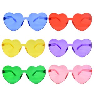 fengek 6 pcs heart shape sunglasses frameless transparent glasses party favors for women, multicolor 1