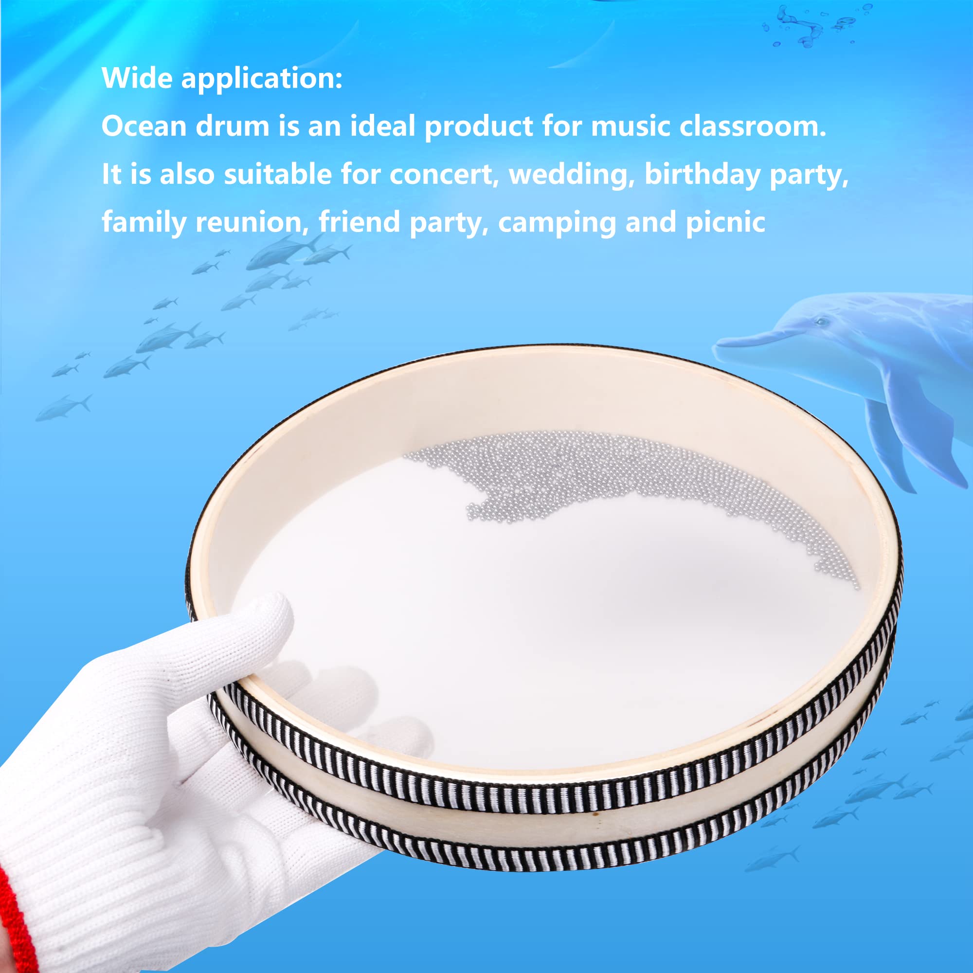 Yibuy Wave Bead Ocean Drum Musical Instrument Percussion Sea Sound Drum Instrument 10 inch Natural Color