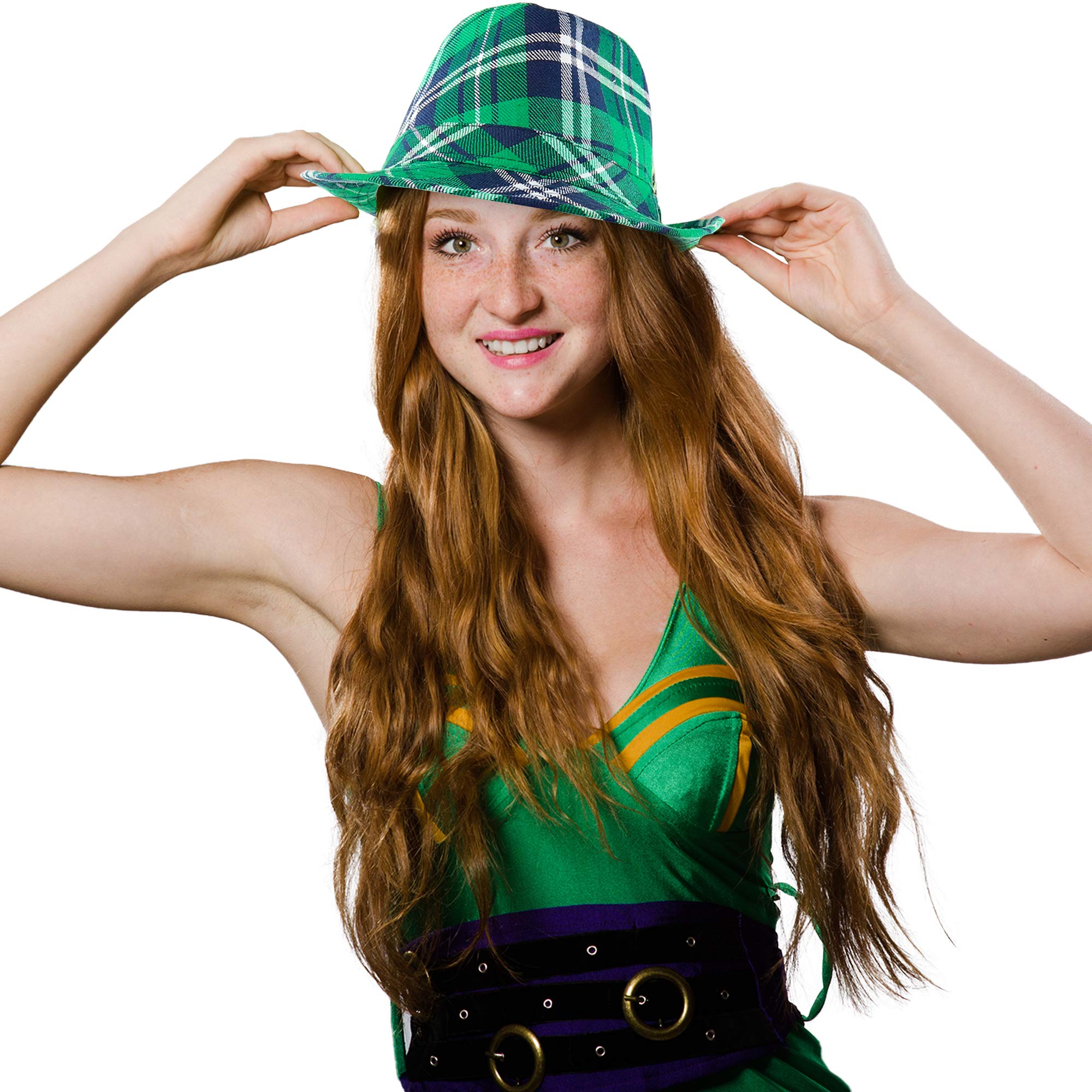 Skeleteen Irish Plaid Green Fedora - St. Patrick's Day Costume Accessories Leprechaun Hat For Men Women and Kids