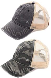 funky junque washed trucker hat bundle: 2 pack: black & black camo