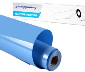 guangyintong sky blue heat transfer vinyl htv rolls, 12" x 8ft sky blue iron on vinyl for t-shirts glossy surface htv vinyl for all cutter machines easy to cut & weed for heat vinyl design