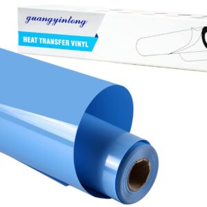 guangyintong Sky Blue Heat Transfer Vinyl HTV Rolls, 12" x 8ft Sky Blue Iron on Vinyl for T-Shirts Glossy Surface HTV Vinyl for All Cutter Machines Easy to Cut & Weed for Heat Vinyl Design