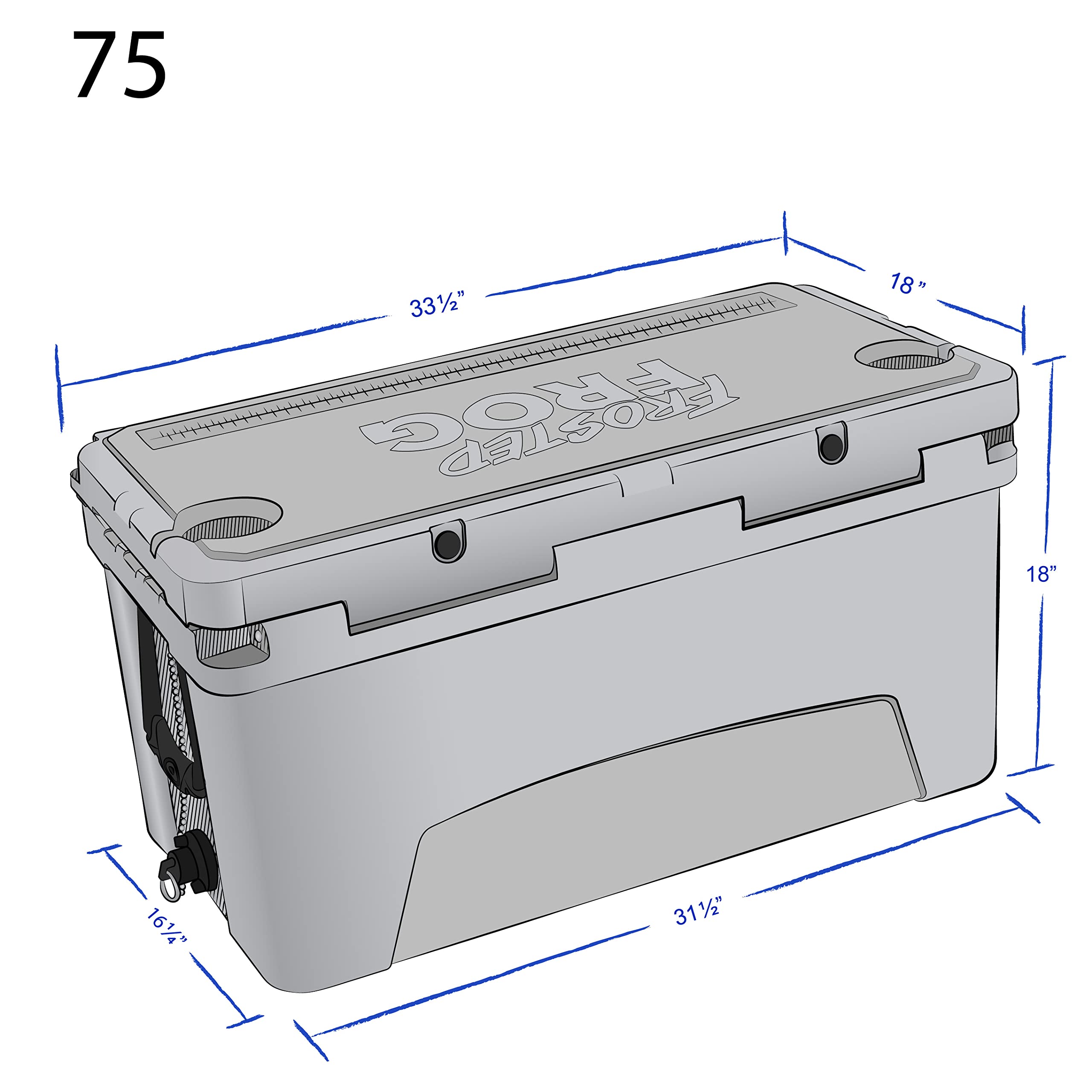 Frosted Frog Gray 75 Quart Ice Chest Heavy Duty High Performance Roto-Molded Commercial Grade Insulated Cooler