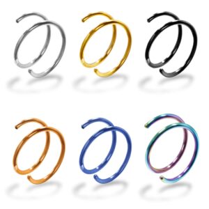 vitaltyextracts 6pcs double hoop nose ring hypoallergenic improved softness surgical steel. 20 gauge spiral nose hoop thin nose piercings stainless steel body jewelry for women 0.8mm*8mm