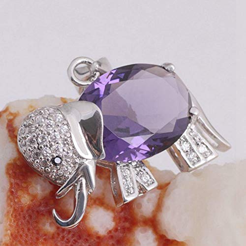 WIBERN Good Luck Memorial Keeps 18K White Gold Plated Purple Shine Crystal CZ Elephant Pendant Women Dainty Necklace Noble Jewerly (Purple)