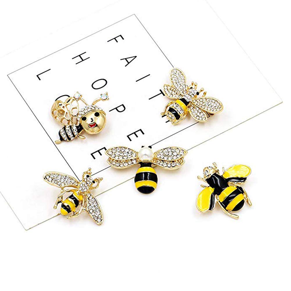 Set of 10 Fashion Enamel Crystal Rhinestones Bee Themed Brooch Pin Jewelry Lapel Pins for Clothes Collar Dress Scarf Bag Decoration