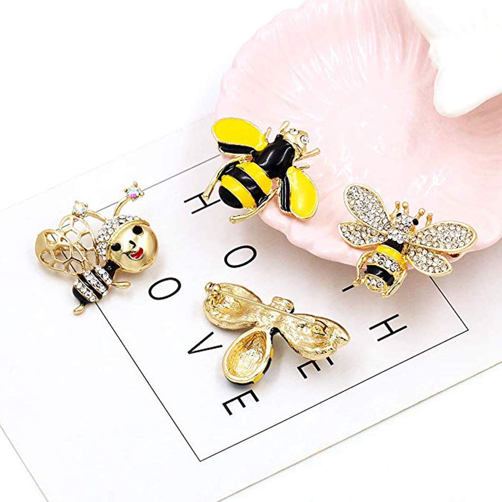 Set of 10 Fashion Enamel Crystal Rhinestones Bee Themed Brooch Pin Jewelry Lapel Pins for Clothes Collar Dress Scarf Bag Decoration