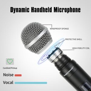 happymusic Professional UHF 2 Channel Wireless Microphone System, Cordless Handheld Mic Set, 150ft Range Perfect for DJ, Church, Wedding, Event, Gigs, Singing, Home Karaoke, Black (UK-38)