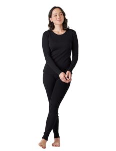 lapasa womens 100% merino wool base layer set lightweight thermal underwear long john top & bottom warm cold weather l58 medium 1. lightweight black 1 set