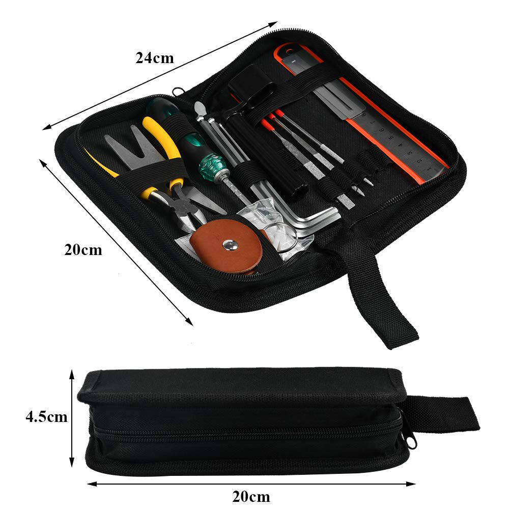 TIMESETL Guitar Repairing Tool Kit with Wire Plier, String Organizer, Fingerboard Protector, Hex Wrenches, Files, String Action Ruler, Spanner Wrench, Bridge Pins for Guitar Ukulele Bass Mandol